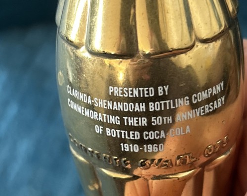 Gold Coca Cola 50th Anniversary 1910-1960 Bottle 7.75” H | eBay