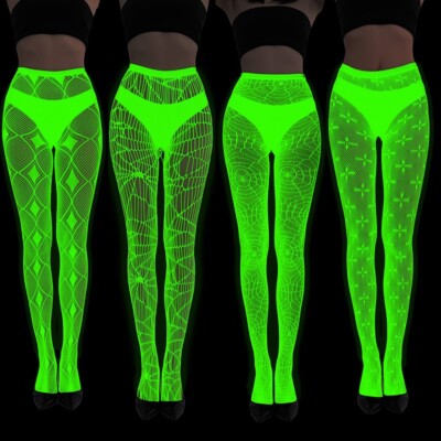 Luminous Fishnet Stockings Glow in The Dark Tights Women High Waist ...