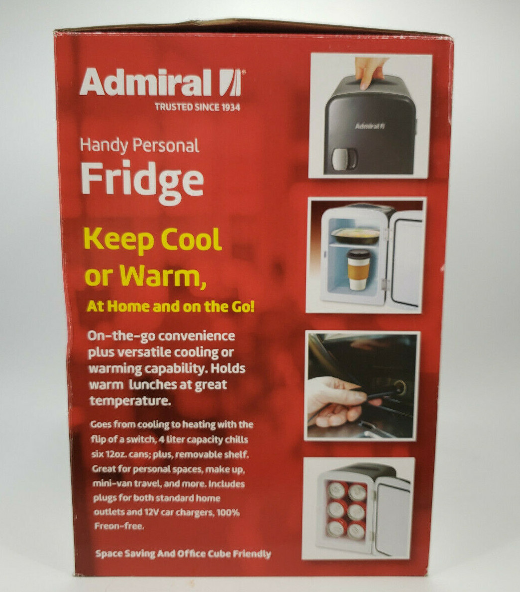 ADMIRAL HANDY PERSONAL FRIDGE HOLDS 6 FULL SIZE CANS KEEP COOL OR WARM ...