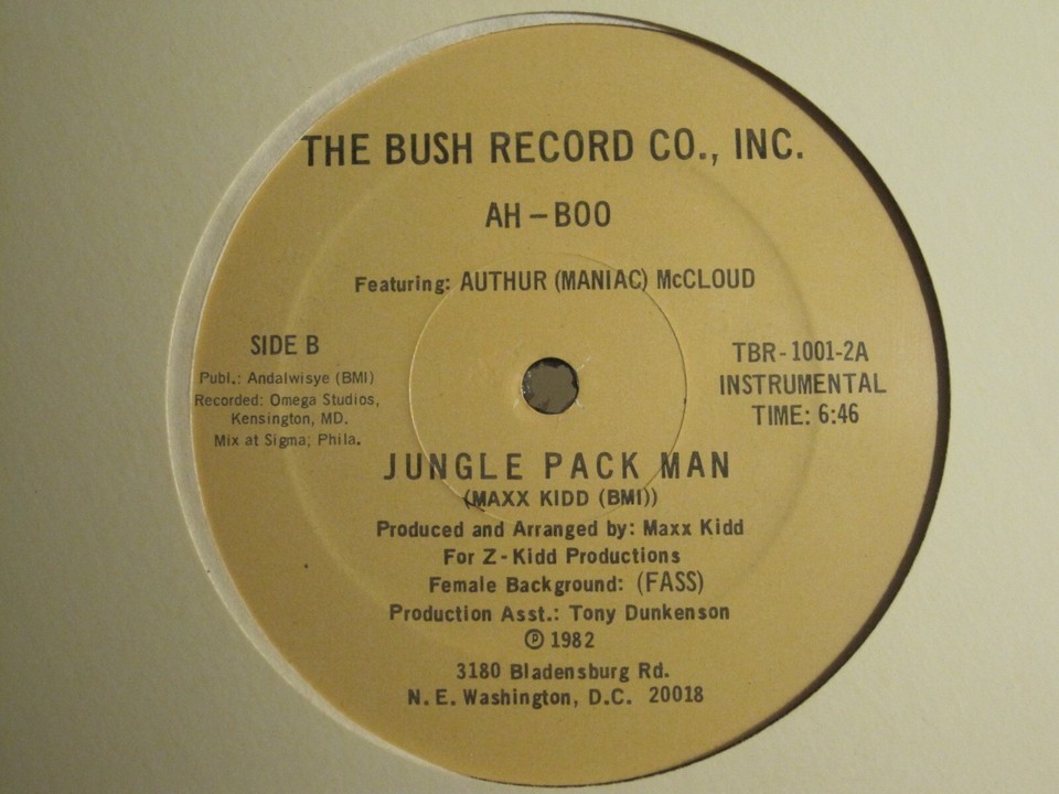 AHH-BOO JUNGLE PACK MAN 12" ORIG '82 BUSH RECORD CO. TBR 1001-1 HIP HOP ...