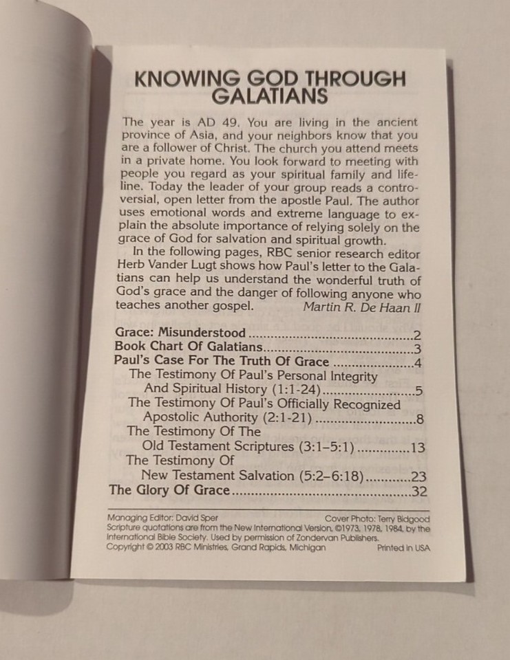 Knowing God Through Galatians ~ Herb Vander Lugt (2003, RBC Pamphlet ...