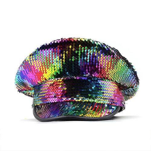 Women Men Sequin Captain Hat Party Rave Festival Performance Cap Club ...