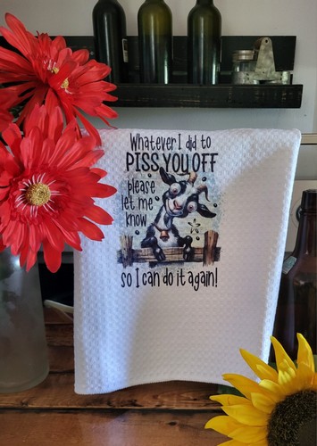 Kitchen Towel Funny Goat Pissed You Off Waffle Weave Handmade 16x28 | eBay