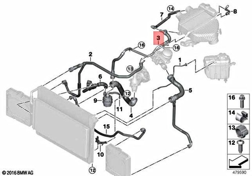Genuine BMW F80 M3 M4 Coolant Pump Charge Air Cooler Line Hose OEM ...