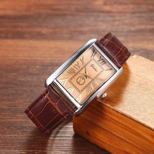 Men's Square Watch, Roman Numeral Analog Quartz Wristwatch, Leather ...
