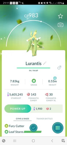 Pokemon Shiny Lurantis ( Fomantis Evolution ) Go | eBay