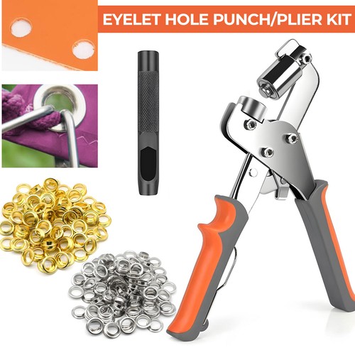 Eyelet Plier Tool Kit 10.5mm Hole Punch with 500 Gold Silver Grommet ...