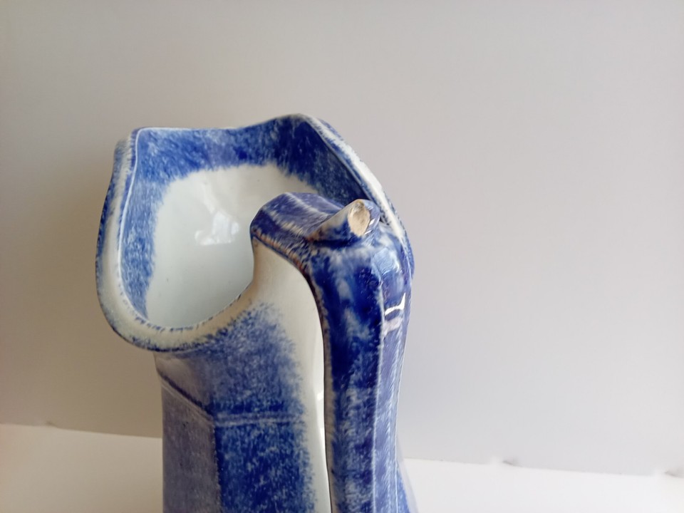 ANTIQUE STAFFORDSHIRE BLUE SPATTERWARE DECORATED TALL PANELED WATER ...