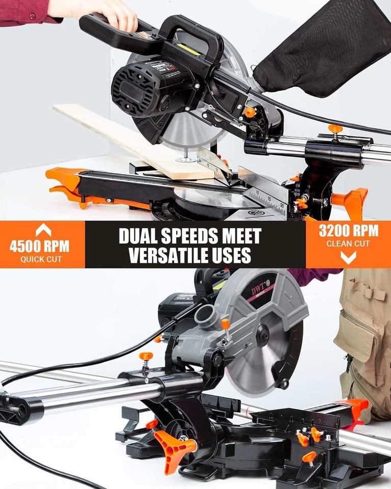 Sliding Compound Miter Saw with 3 Blades, 15A 10", Double Speed (4500 ...