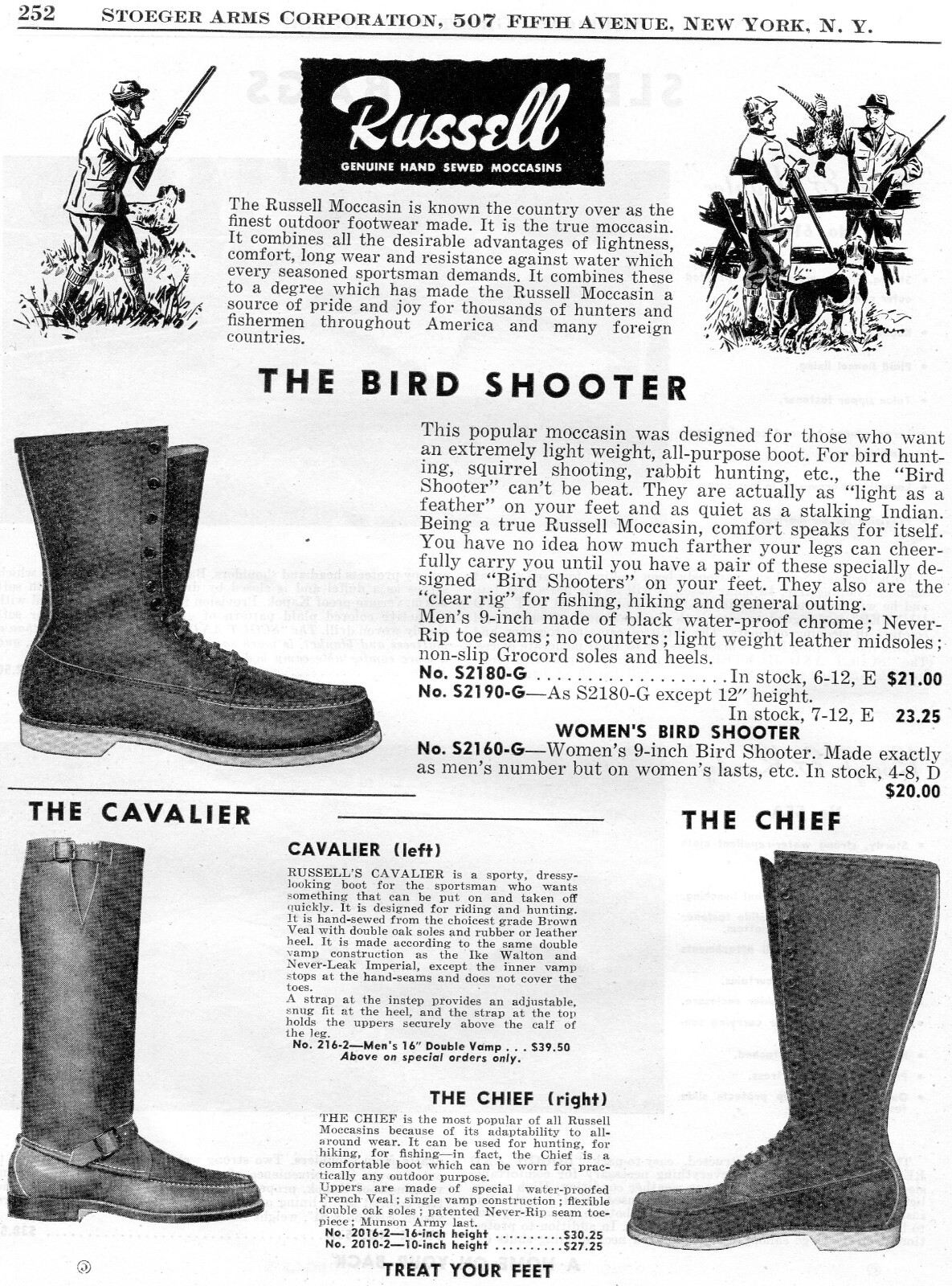 1952 Print Ad of Russell Moccasin Hunting Boots Bird Shooter, Cavalier ...