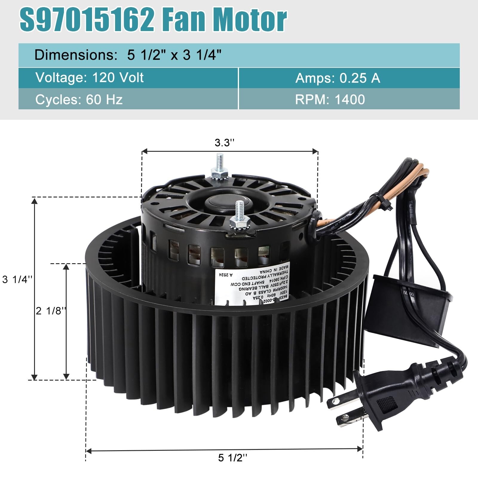 676-D, 678-G/2678F-A Replacement Motor, S97015162 Motor for Broan ...