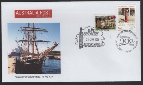 2009 Australia Post 200 Years "SVAANEN" Circular Quay Postmark Cover ...