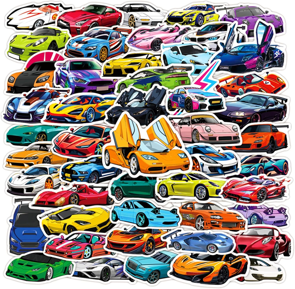 50pcs Kids Car Stickers Pack Waterproof Vinyl Racing Sports Cartoon ...