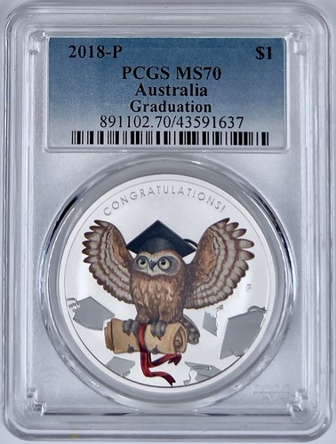 2018-P Australia $1 Colorized Graduation Silver Coin PCGS MS 70 9999 ...