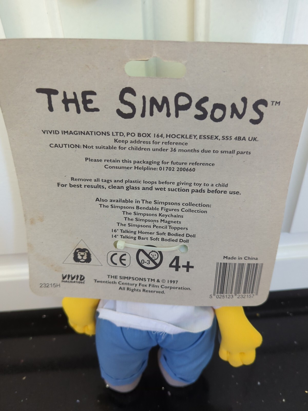 Homer Simpson Suction Cup Plush Figure 1997 The Simsons Car/Window ...