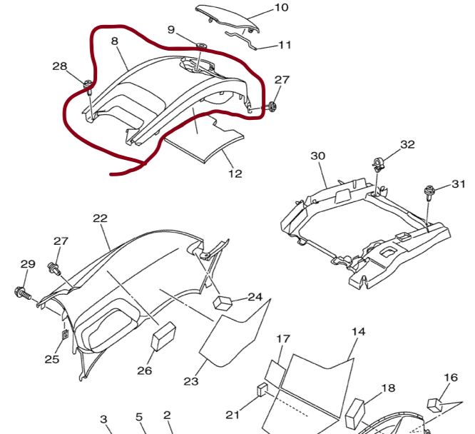 YAMAHA GRIZZLY 550, 700 FRONT FENDER GAS TANK PLASTIC CENTER COVER 1HP ...