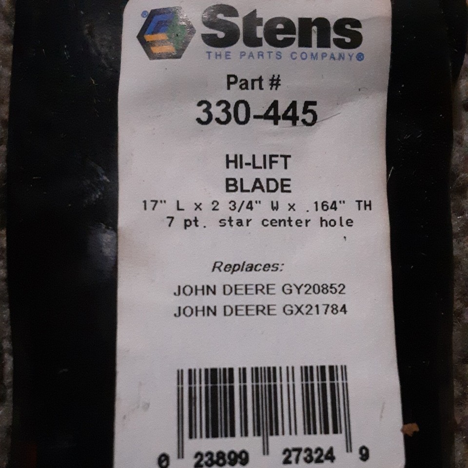 Stens 330-445 Hi-Lift Blade for John Deere AM141035 GX21784 GY20852 ...