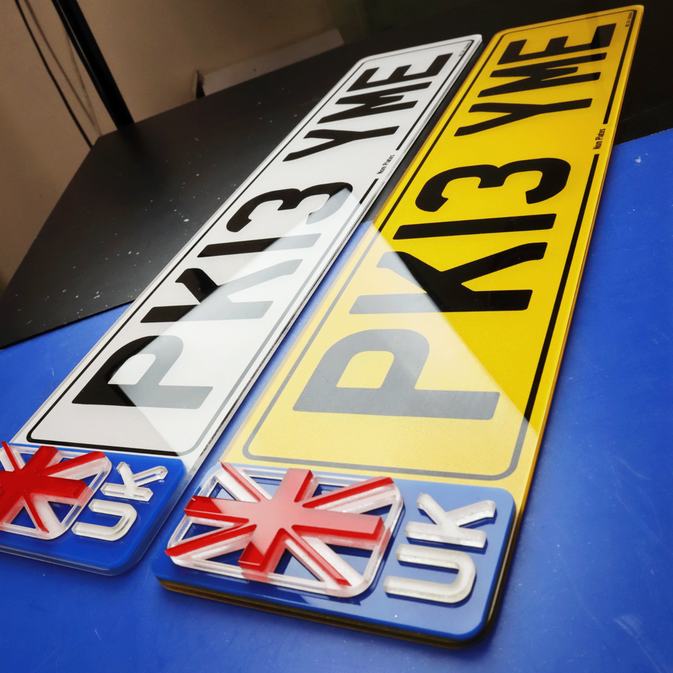 Pair Luxury HD Printed Number Plates Flags Chunky Border Road Legal ...