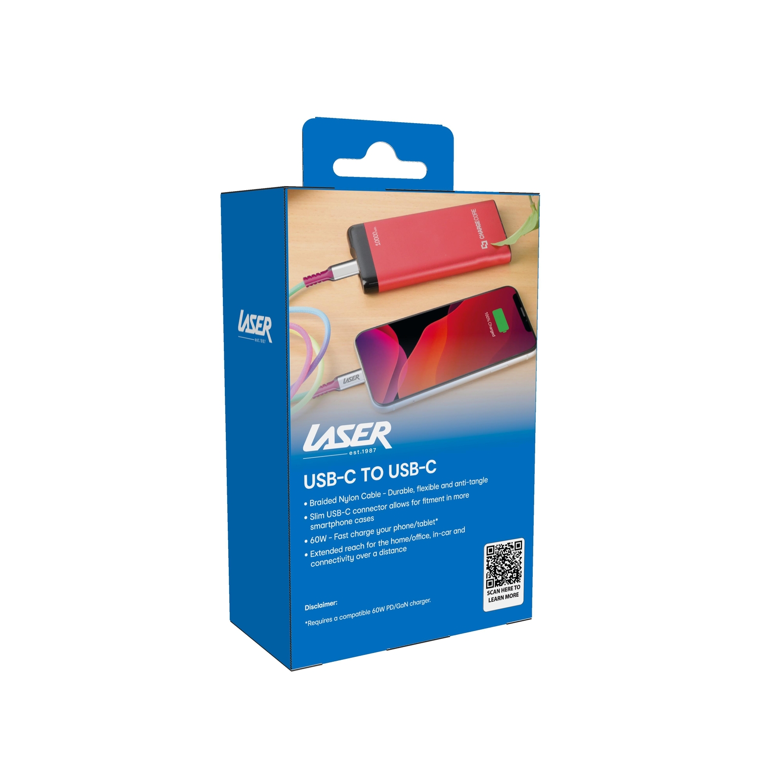 Laser 2M Long USB-C to USB-C Cable Pack - Fast Charge, Rainbow, Durable ...