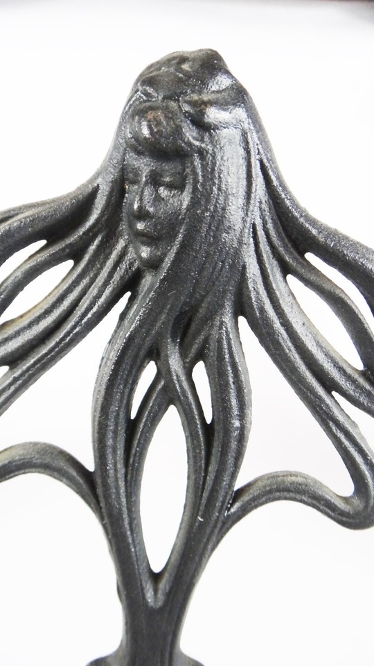 Art Nouveau candle holder opera cast iron Victorian black 2 stick lady ...