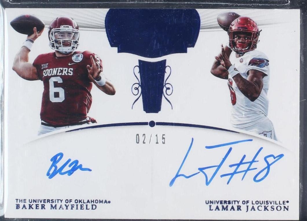 2018 Panini Flawless Collegiate - Dual Signatures Lamar Jackson, Baker ...