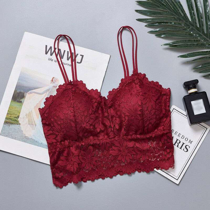 Women Lace Top A Padded Bra Vest Tank Backless Crop Floral Bralette ...