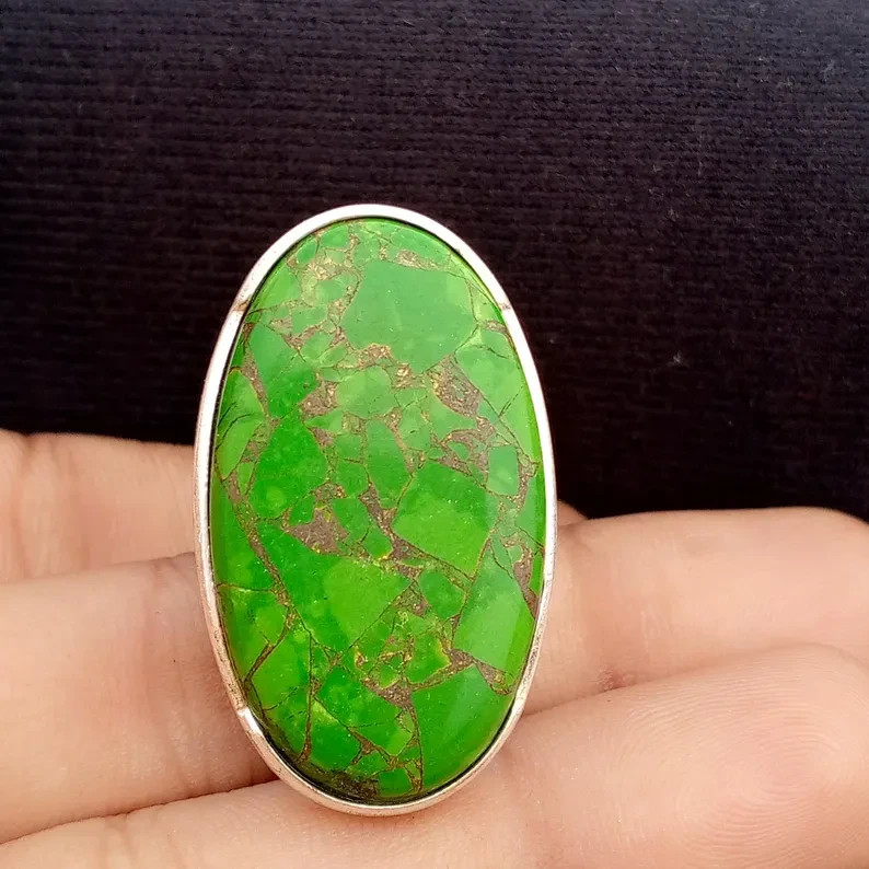 Green Copper Turquoise Ring, 925 Sterling Silver Ring, Christmas Day ...
