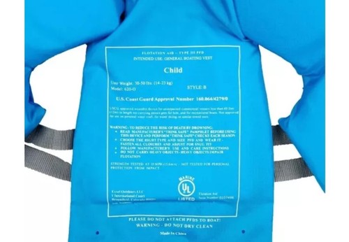 X2O USCG Type III Style B. Blue Life Vest Child 30-50lbs 2 Buckles ...