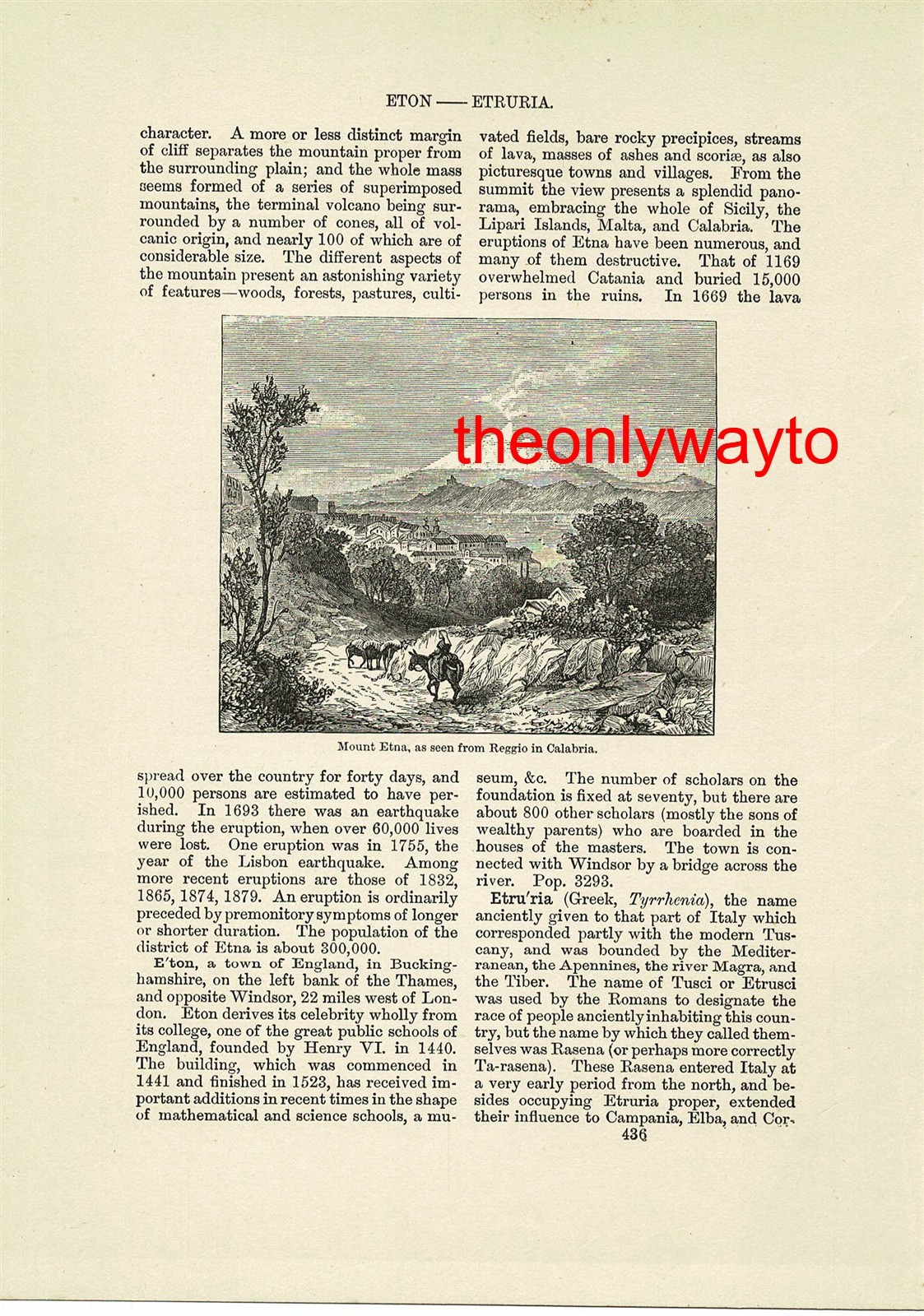 Mount Etna, From Reggio, Calabria, Italy, Small Book Illustration ...