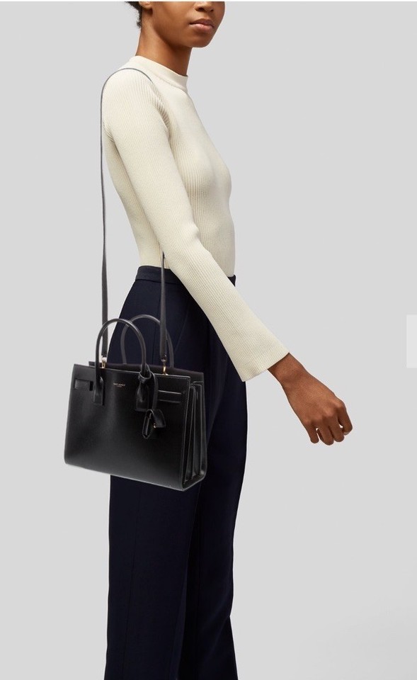 Saint Laurent Black Satchel Top Handle Bag Gold Hardware Detachable ...