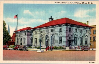 1937 Public Library and Post Office Olean NY Linen Postcard | eBay