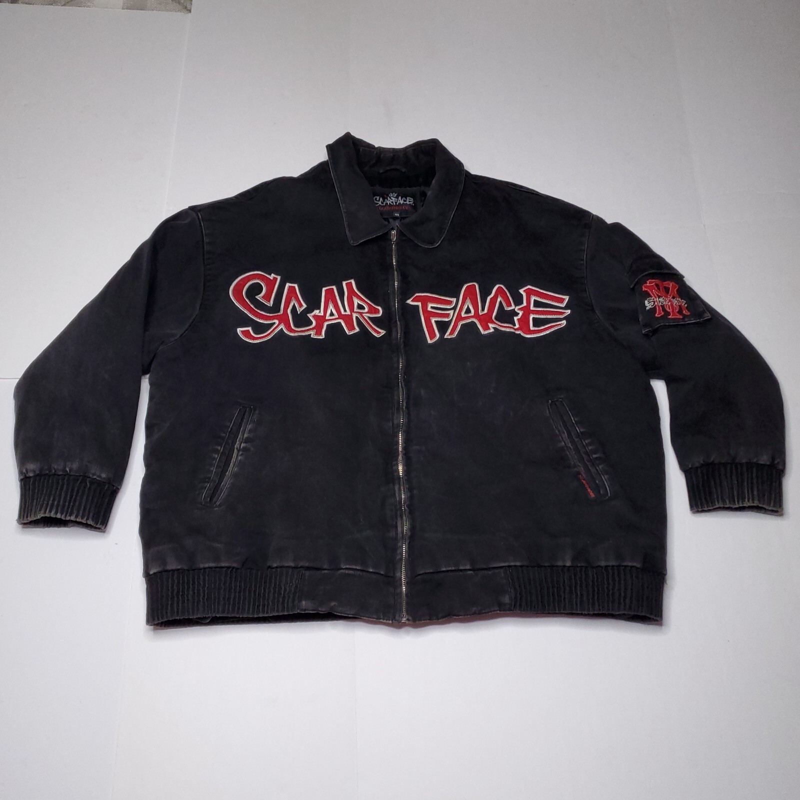 Rare Vintage Scarface Black Canvas Jacket Rhinestone … - Gem