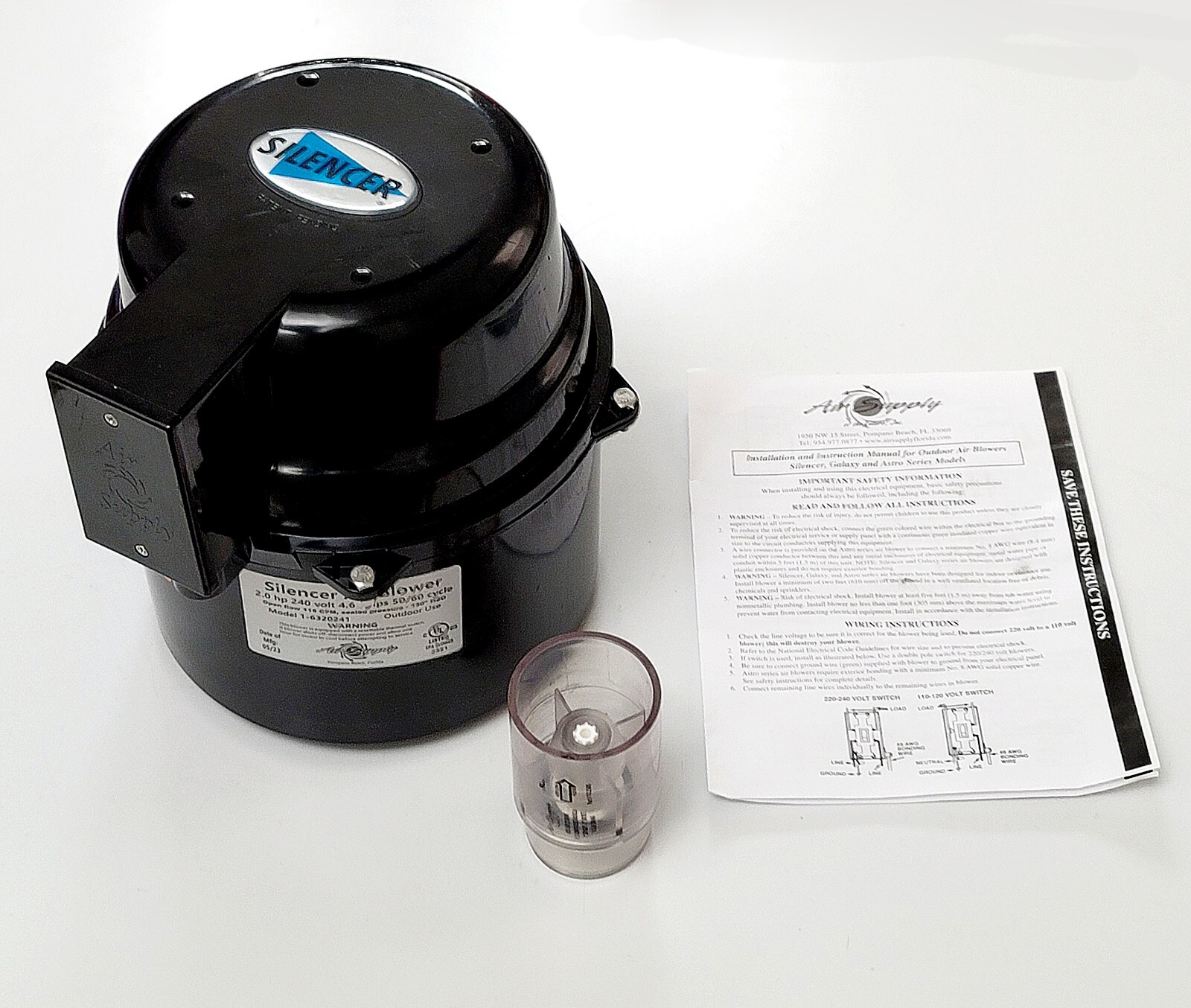 Air Supply Silencer Blower Motor 2HP 240V 4.5 Amps For Hot Tubs & Spas ...