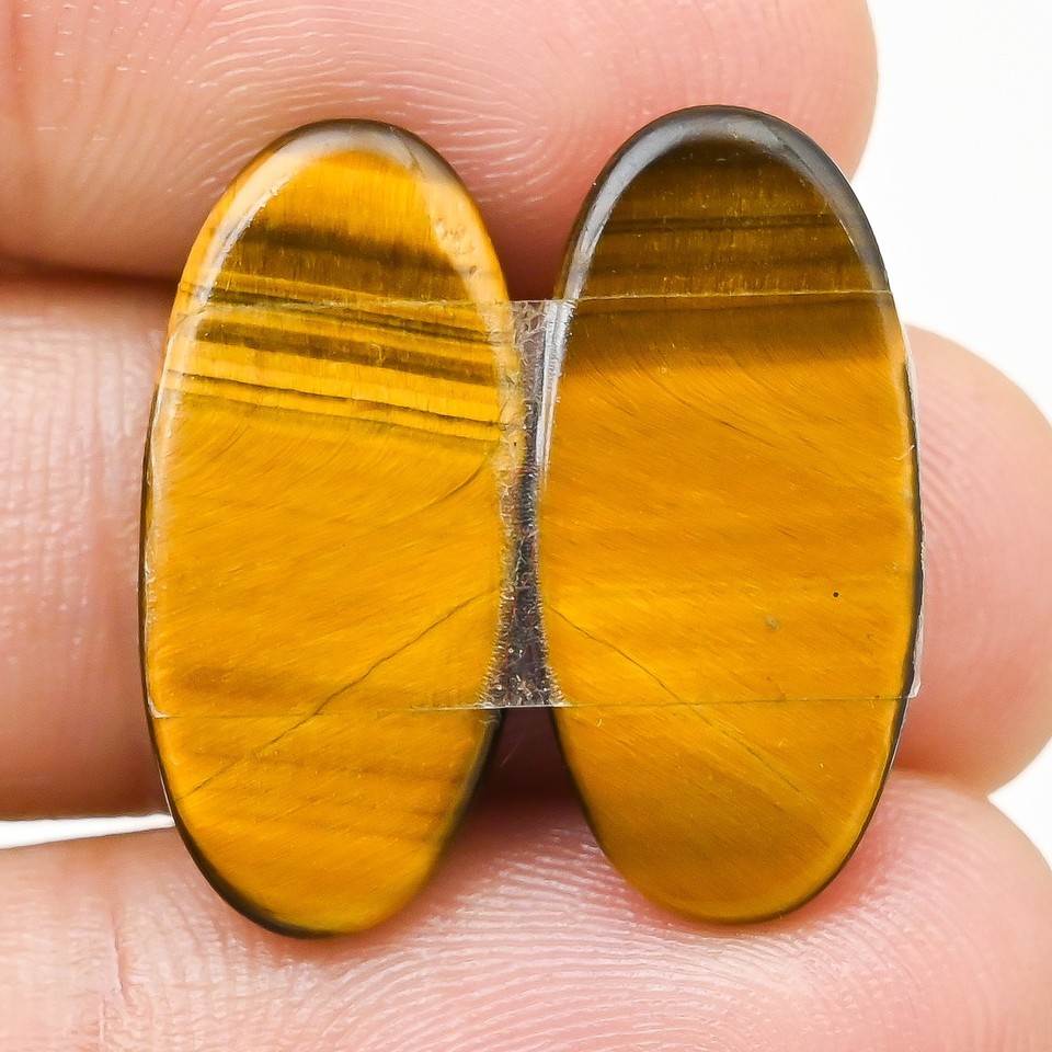 20.10Cts Natural Golden Tiger Eye Pair Oval Cabochon Loose Gemstone ...