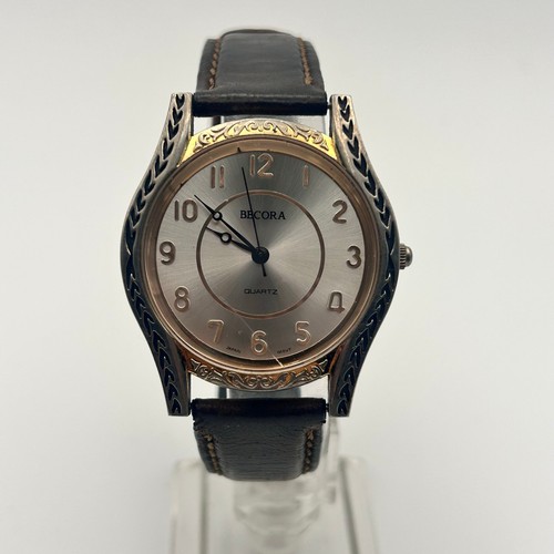 Becora Vintage Dark Brown Leather Quartz Watch Working New Battery | eBay