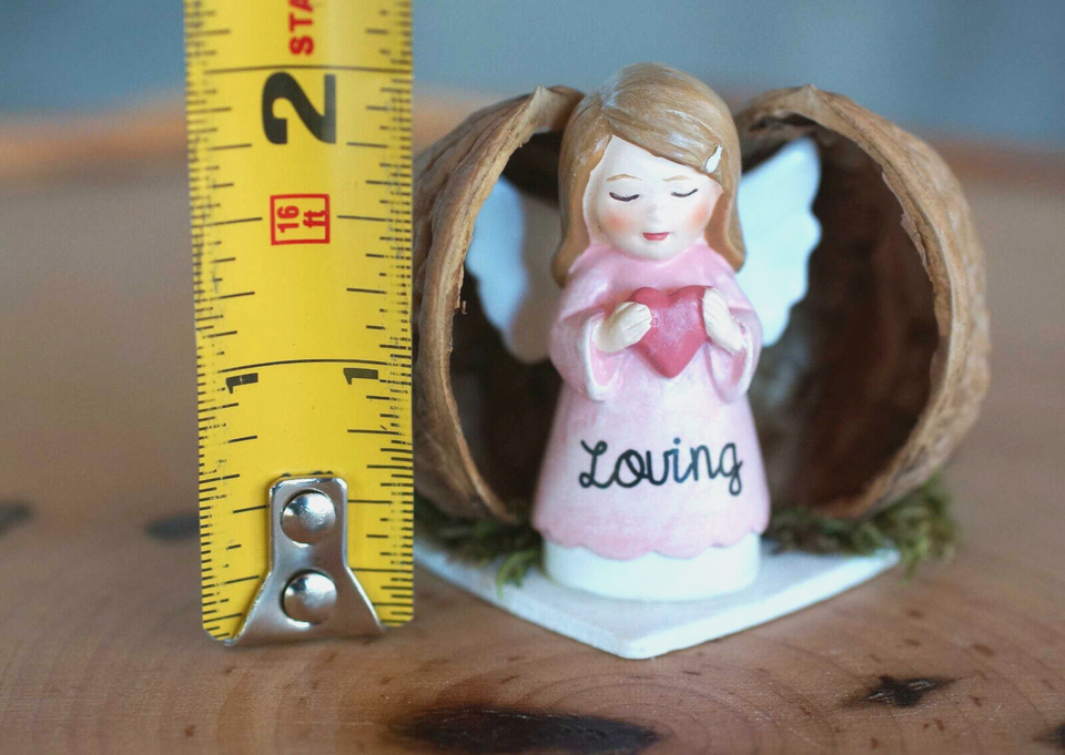 Walnut Shells and Miniature Loving Angel Holding Heart Figurine Unique ...