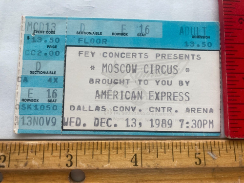 Moscow Circus Ticket Stub Dallas Covention Center 12/03/1989 | eBay