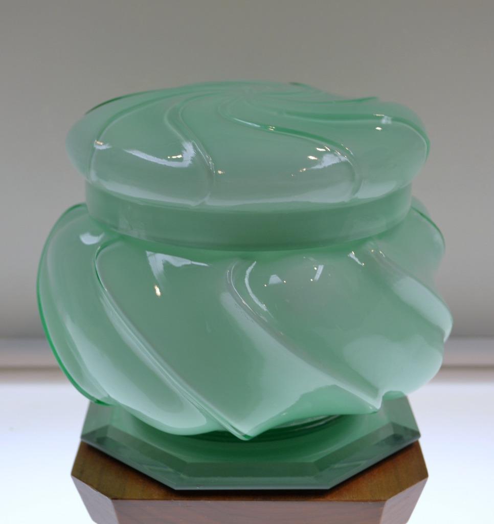 FENTON PUFF BOX WAVECREST Apple Green Overlay 6080AG FREEusaSHIP | eBay