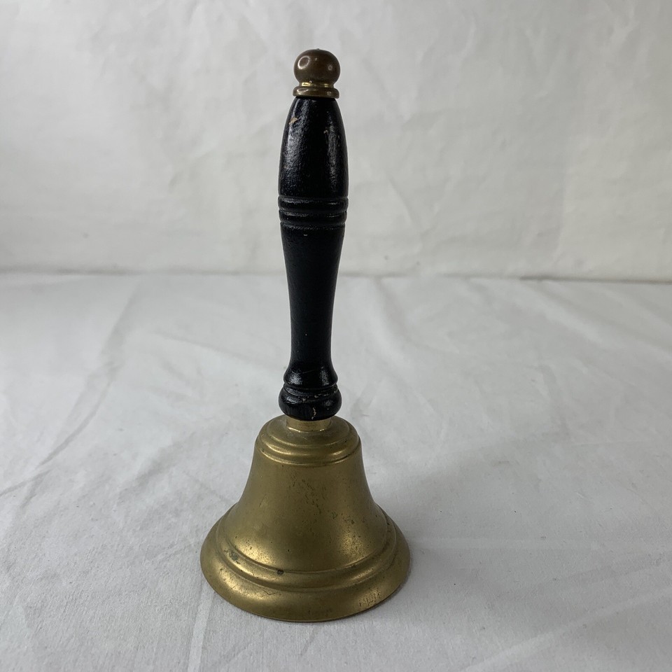 Vintage Brass Teachers School Call Dinner Bell Wood Handle 6" Tall ...