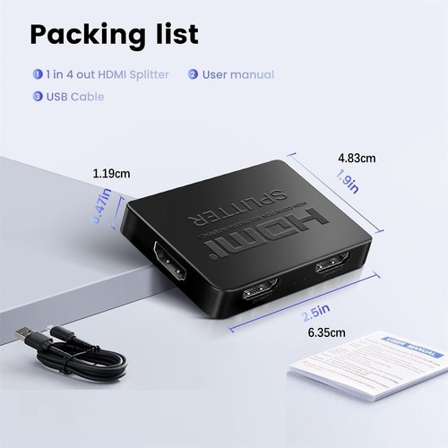 1 In 4 Out 4K HDMI Splitter 1X4 HDMI Duplicator Hub Support 4KX2K 1080P ...