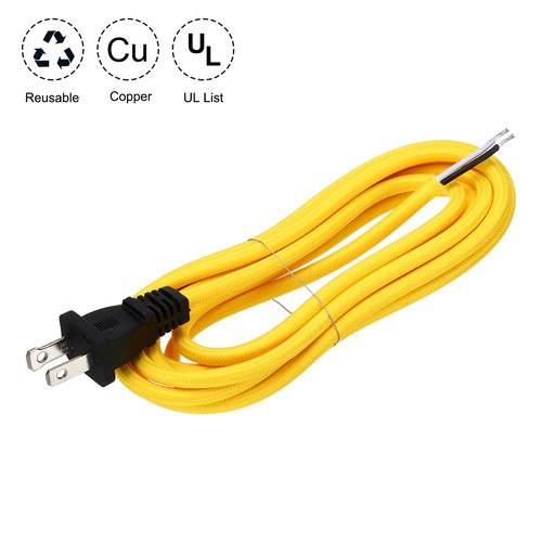 3 Pcs 8Ft 18/2 Cloth Covered Lamp Cord with Plug, Yellow | eBay