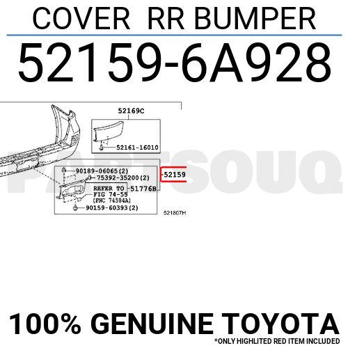 521596A928 Genuine Toyota Cover RR Bumper 52159-6a928 for sale online ...