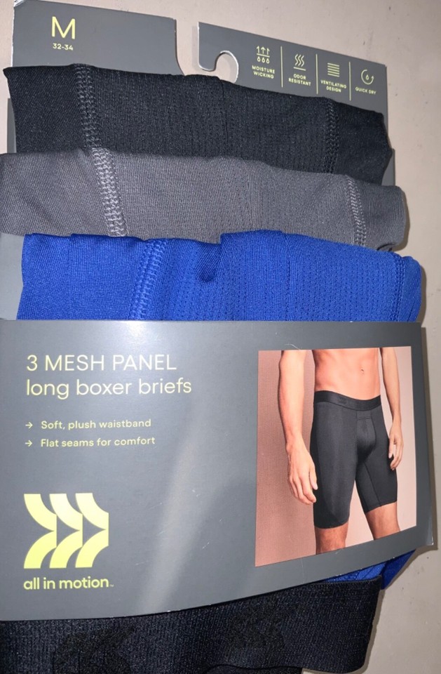 All in Motion 3PR MESH PANEL BOXER BRIEFS flat seam Plush band Wicking ...