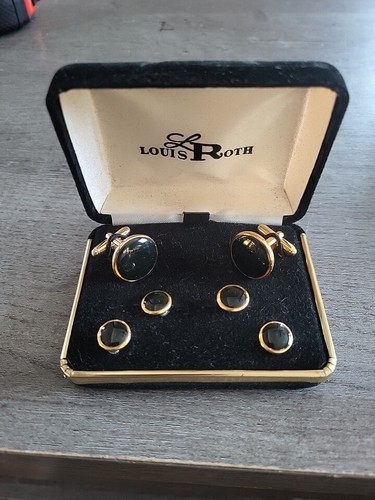 Vintage Set 6 Cufflinks / Button Louis Roth Gold Tone & Black Original ...