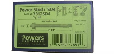 Qty.250 Powers 3/8" X 2-3/4" 7312SD4 Power-Stud+SD4 Strength Design ...