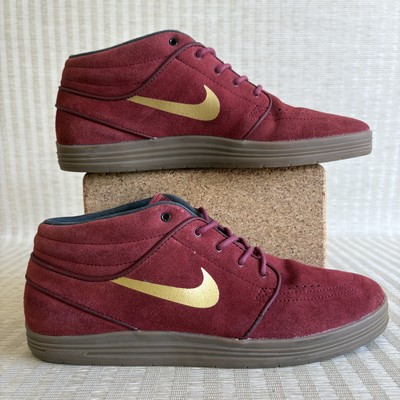 Nike SB Stefan Janoski Lunar Mid Shoes Mens 9.5 Maroon Suede Sneakers ...