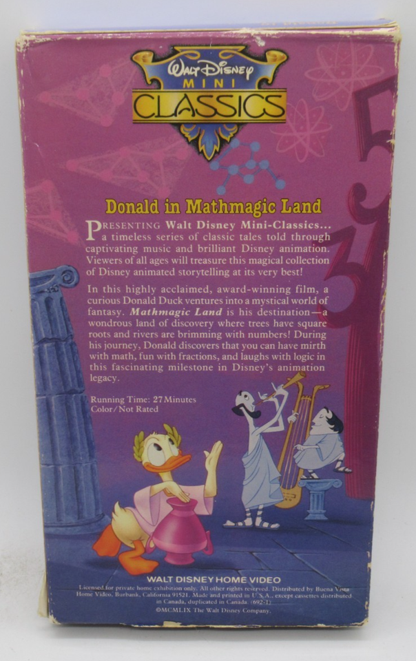 DISNEY MINI CLASSICS: DONALD IN MATHMAGIC LAND ANIMATED VHS VIDEO, FUN ...