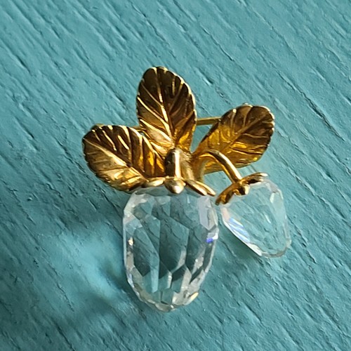 Vintage Brooch Swarovski Crystal Strawberry Pin 1990's 14k Gold Plated ...