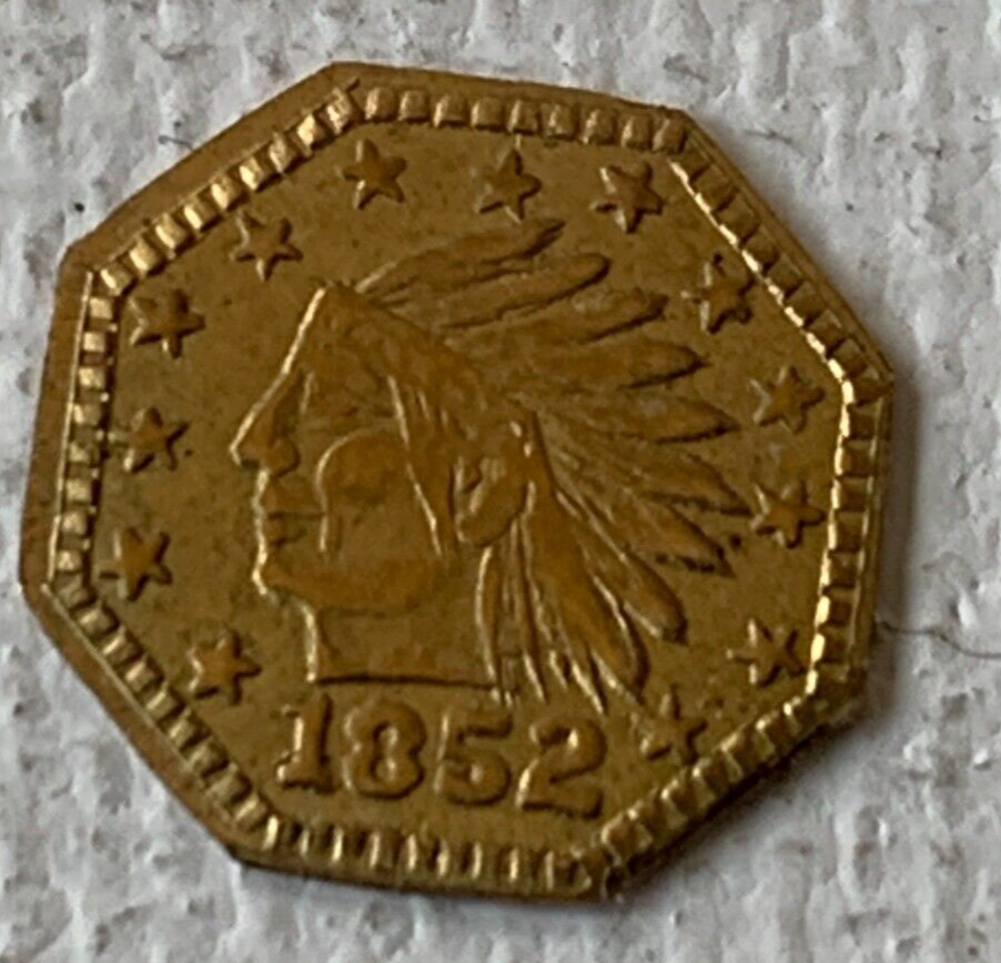 1852 California Gold Token Octagonal Fractional Gold Wreath and Stars ...