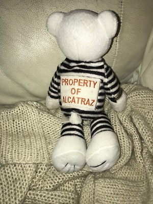 PROPERTY OF ALCATRAZ TEDDY BEAR BEAN BAG PLUSH PRISON UNIFORM METAL ...